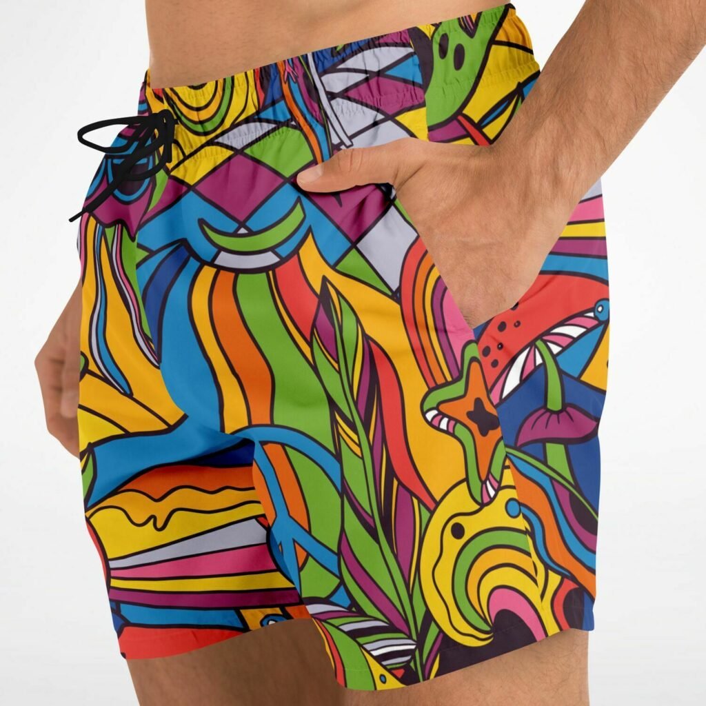 Colorful trippy Swim trunk - Rave bonfire
