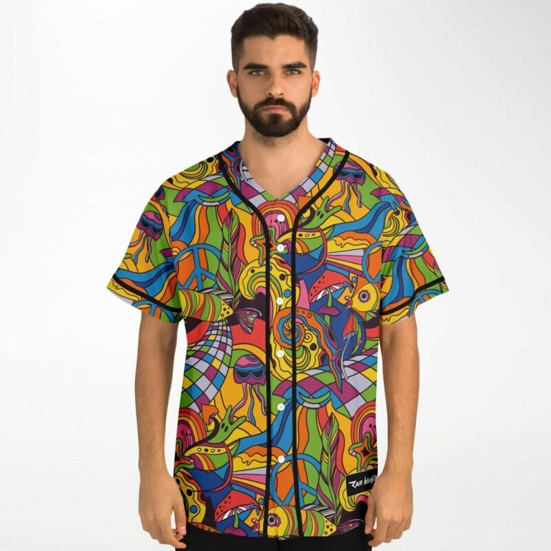 Colorful trippy baseball jersey – Rave bonfire