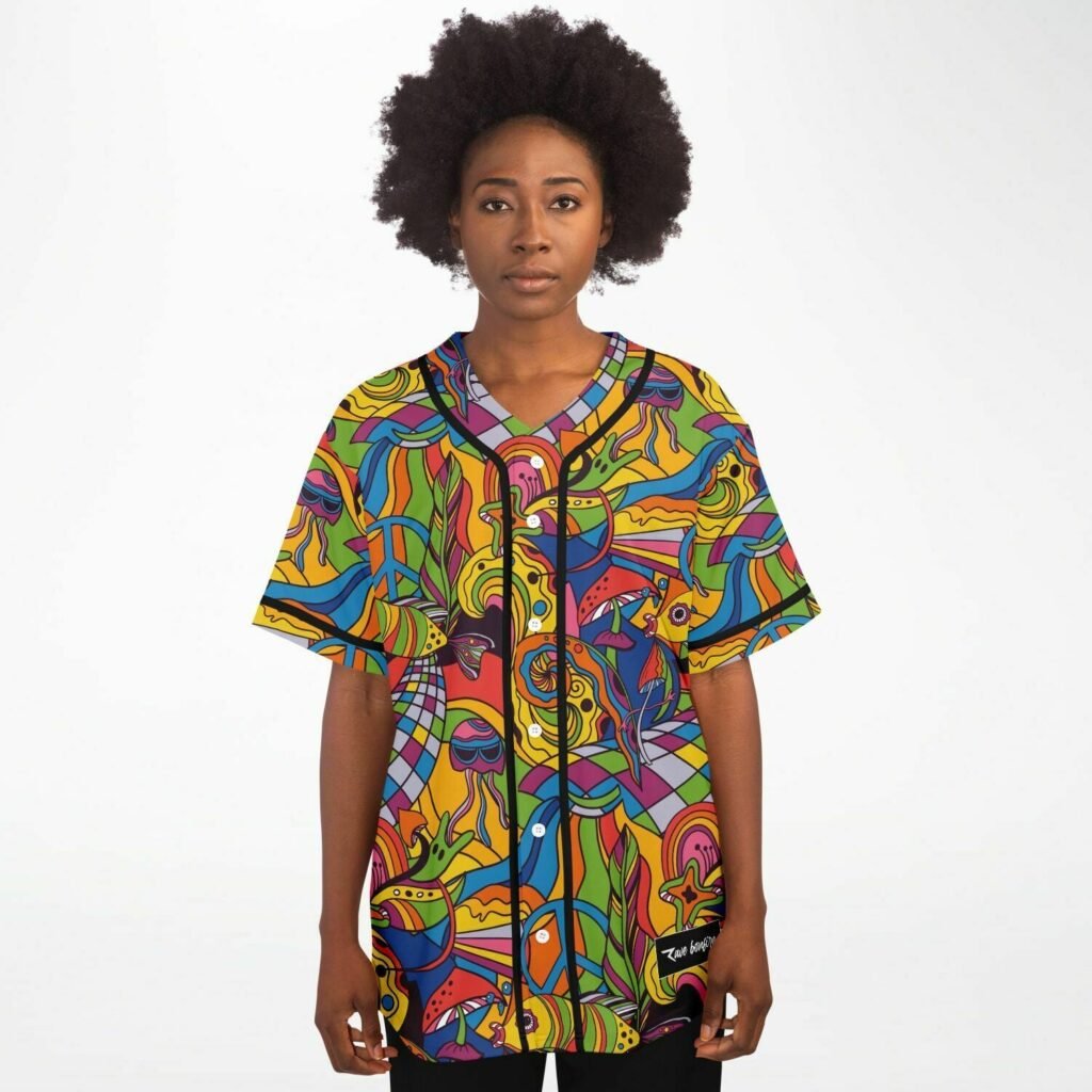 Colorful trippy baseball jersey – Rave bonfire